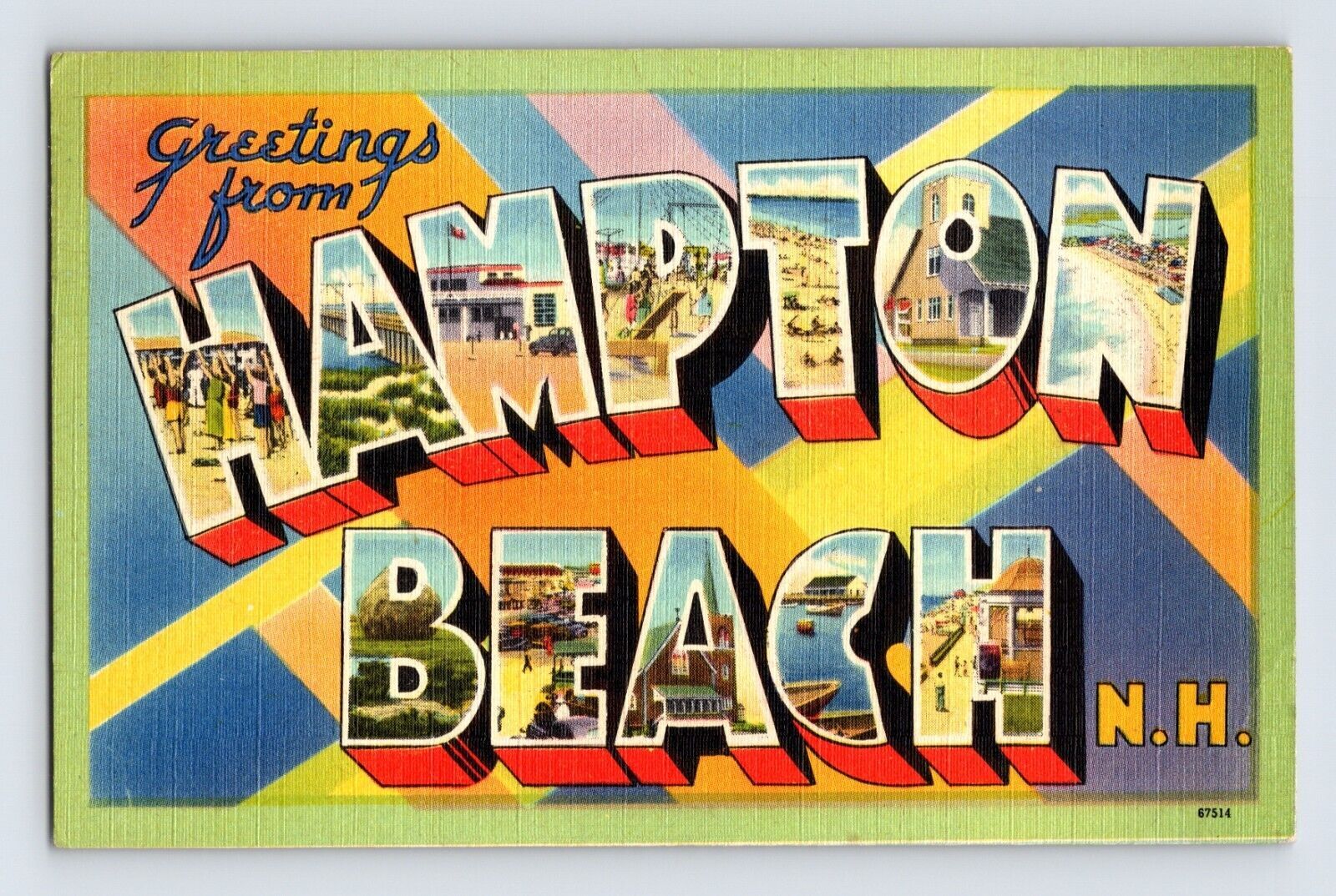 Postcard New Hampshire Hampton Beach NH Large Letter Linen 1945 Posted ...
