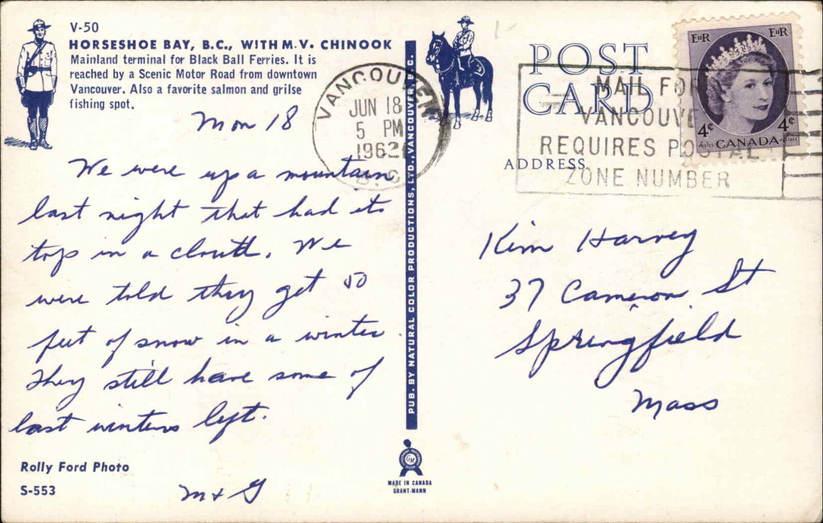 Horseshoe Bay British Columbia MV Chinook c1950s-60s Postcard | Latin ...