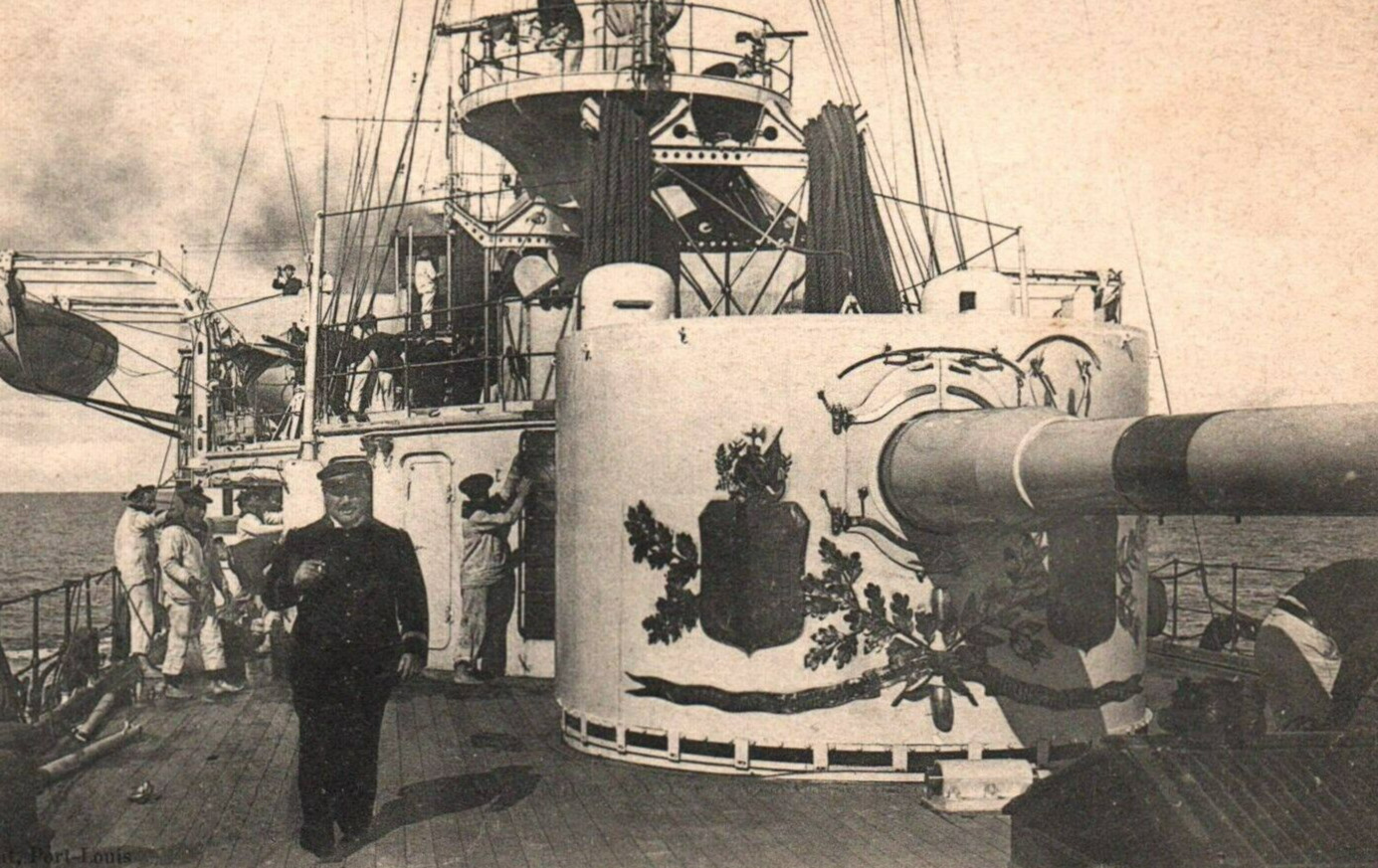Postcard French Navy c1900s cruiser Pothuau Rear Beach with Admiral ...