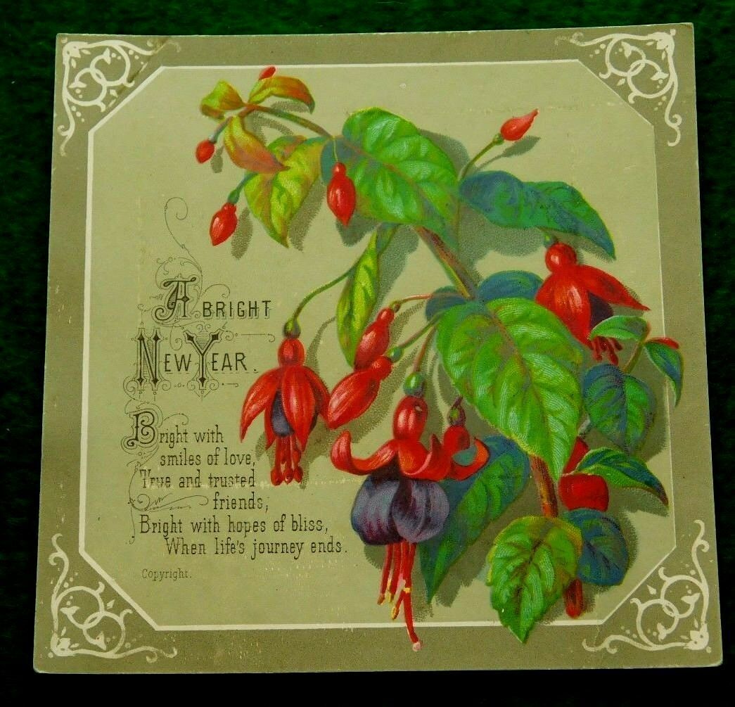 Victorian New Year's Wishes Trade Card Bleeding Hearts & Poem C1 ...