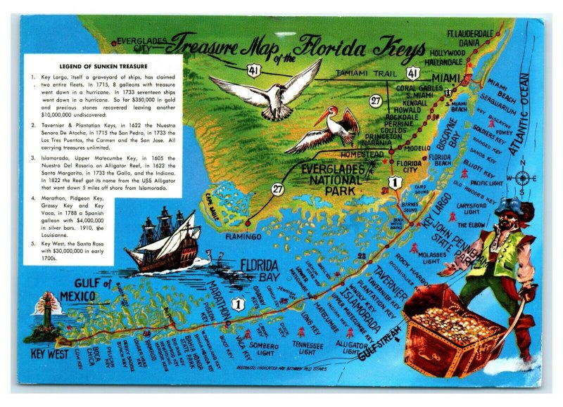Postcard Treasure Map of the Florida Keys, FL 1992 K20 | United States ...