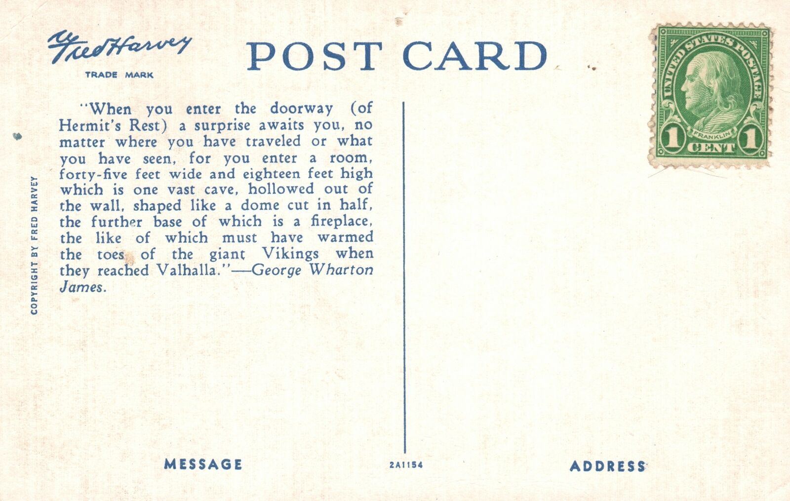 Fireplace at Hermit Rest Grand Canyon Nat'l Park Arizona Vintage ...