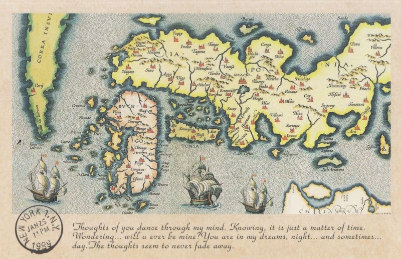 Japan Asian Map History Compass Tall Ship Dreams Proverb Postcard ...