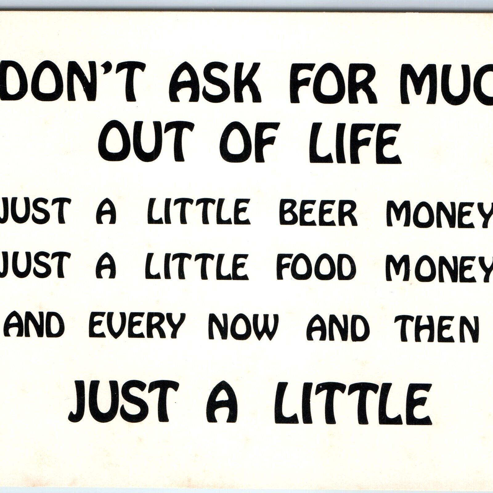 c1970s Comic Quote Ask Life for Beer Food Unposted Paula's Motto Chrome ...