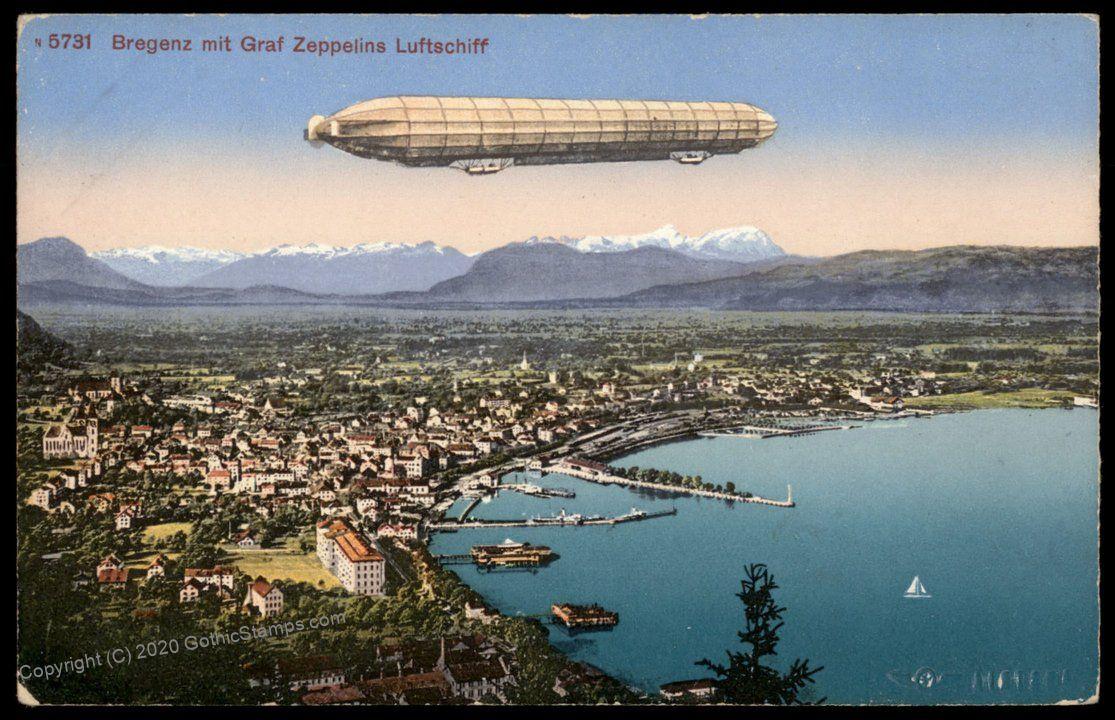 Austria 1910s Germany Pioneer Zeppelin Airship In Flight Over Bregenz ...