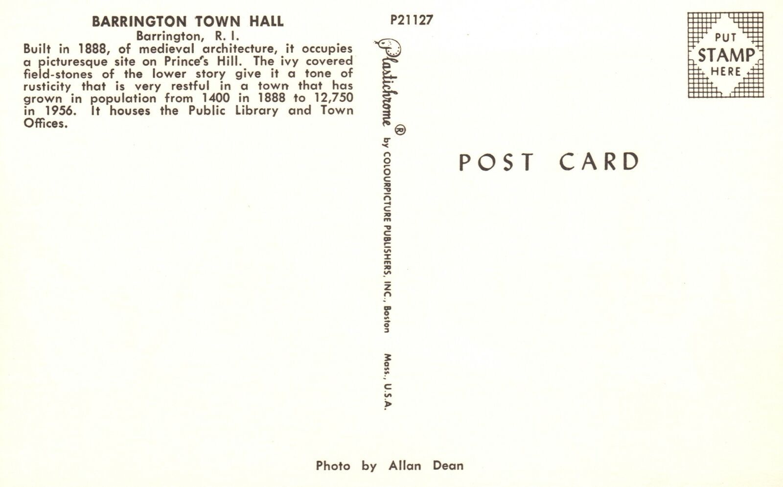 Vintage Postcard View of Barrington Town Hall Building Rhode Island R.I ...