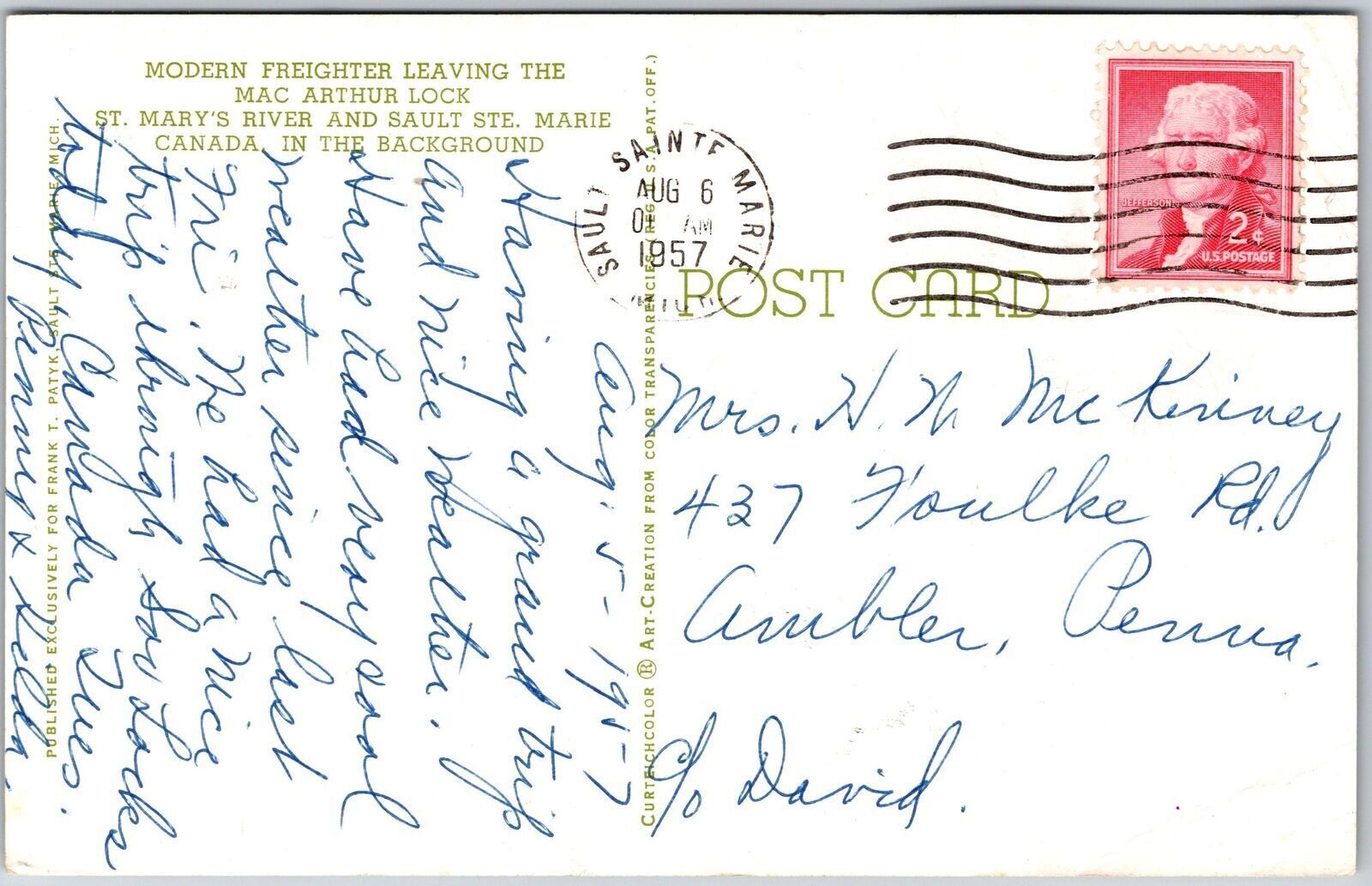 1957 Modern Freighter Leaving Mac Arthur Lock St. Mary's River Posted ...