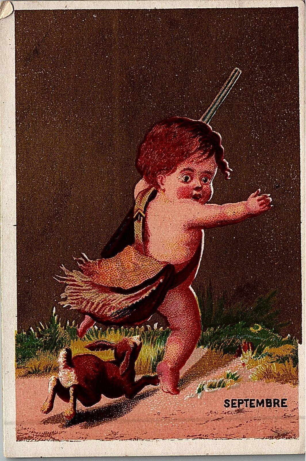 1880s Rabbit Chasing Baby Hunter With GUN Away Victorian Trade Card 25 ...