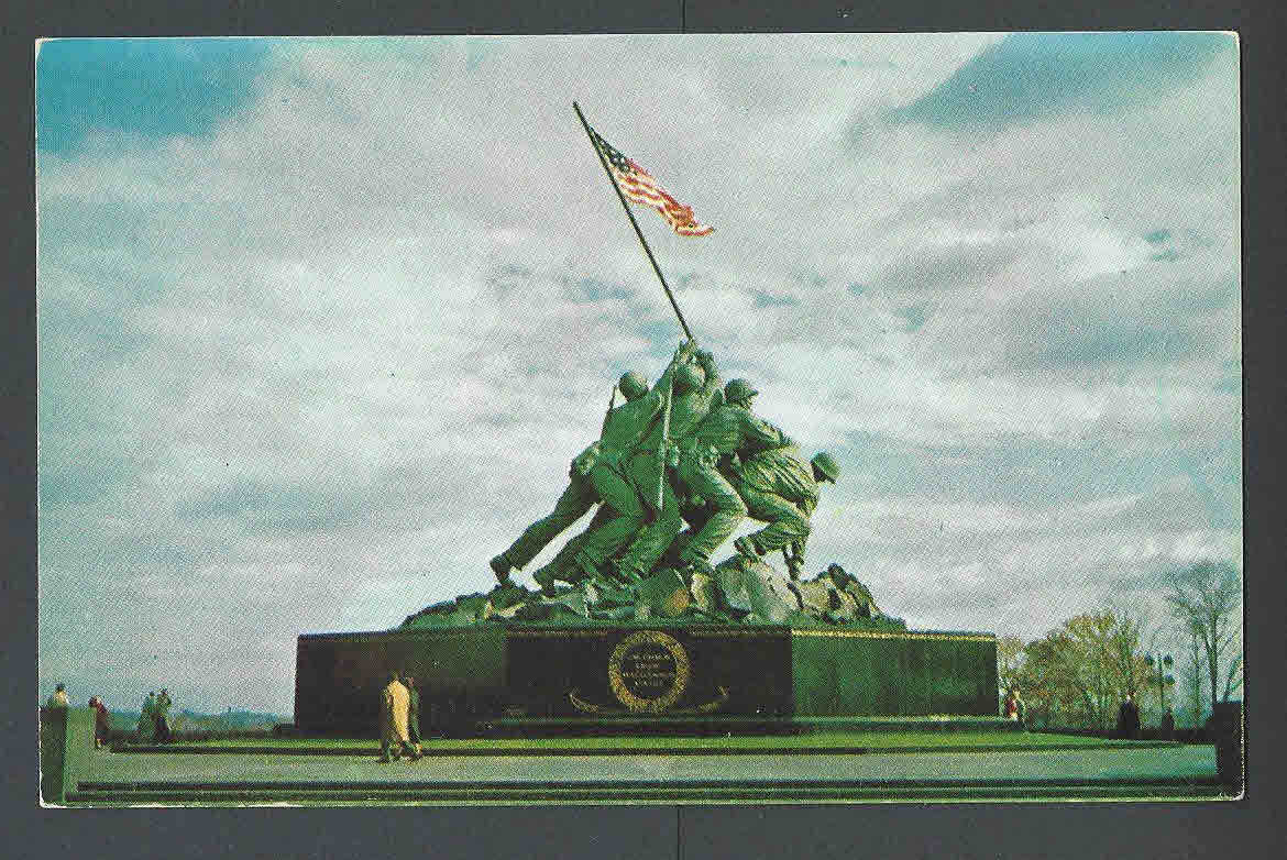 Ca 1955 PPC* WW2 US Marine Corp War Memorial Arlington Va Iwo Jima Flag ...