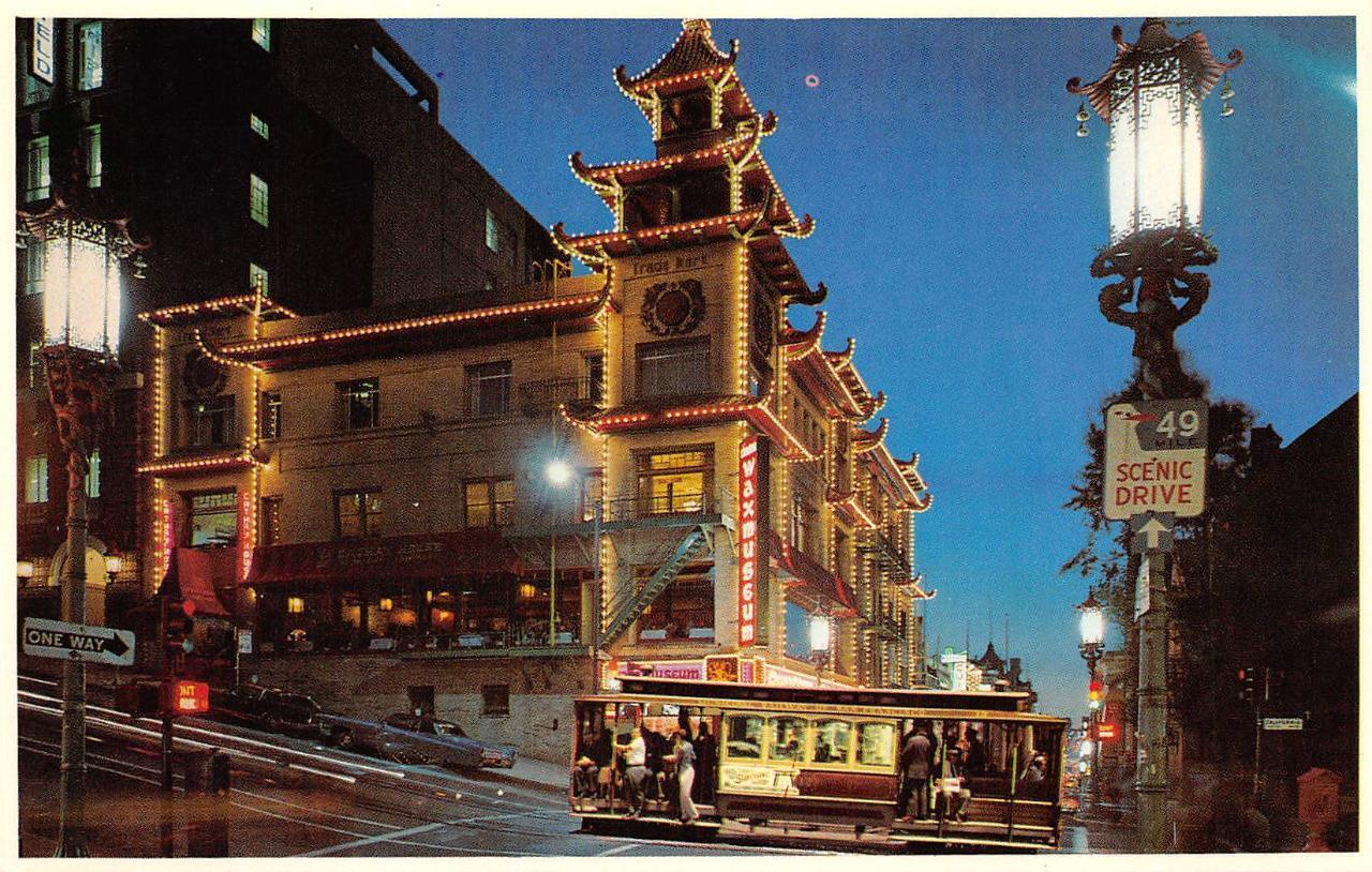 "CHINATOWN AFTER DARK" San Francisco Night Street Scene c1960s Vintage ...