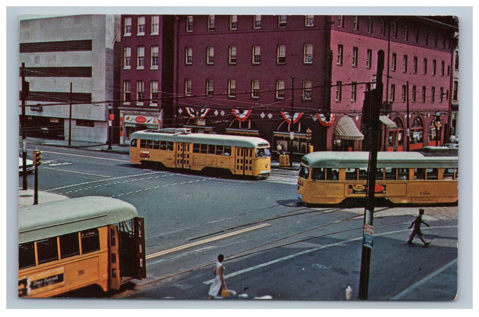 Baltimore Transit Postcard Three Car Downtown 1959 Electric Trolly But ...