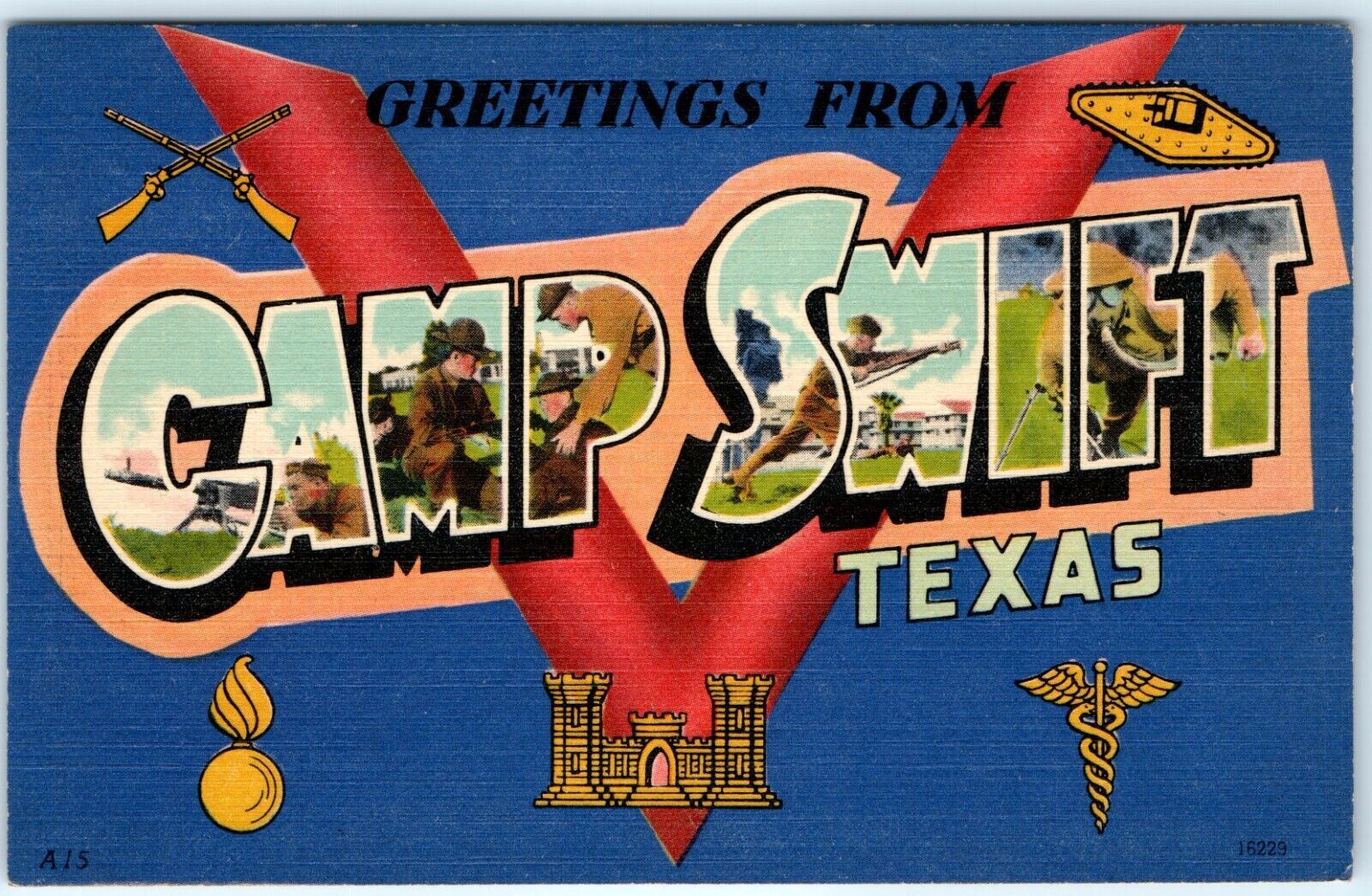 c1940s Camp Swift, TX Greetings Linen Army Military Mark V Tank WWII ...