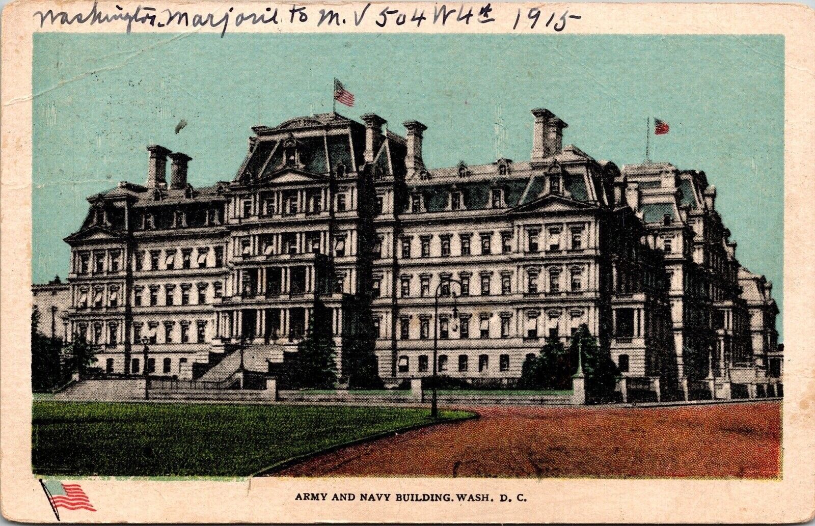 Army Navy Building Washington DC Antique WB Postcard PM Middletown DE ...