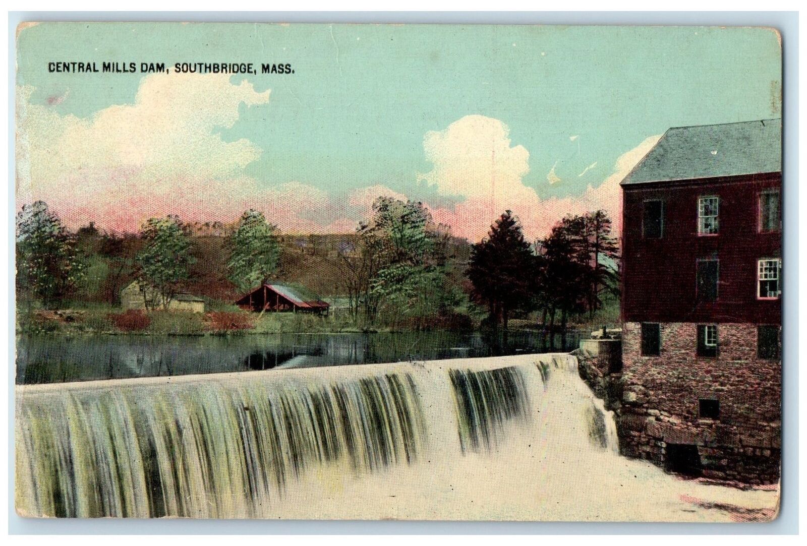 c1905's Central Mills Dam Scene Exterior Southbridge MA Unposted Trees ...