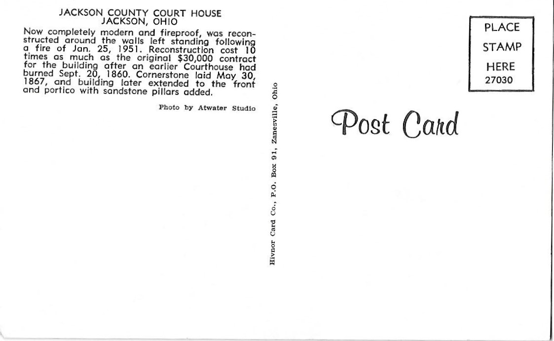 Jackson County Court House Burned Then Rebuilt in 1951 Jackson Ohio ...