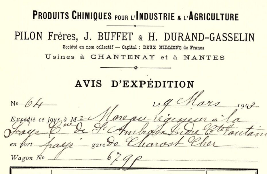 1903 Pilon Freres J Buffet H Durand-Gasselin Agriculture Invoice ...