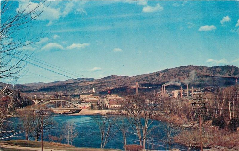 Rumford Maine~Town Panorama Across Bridge~Smokestacks~1950s Postcard ...