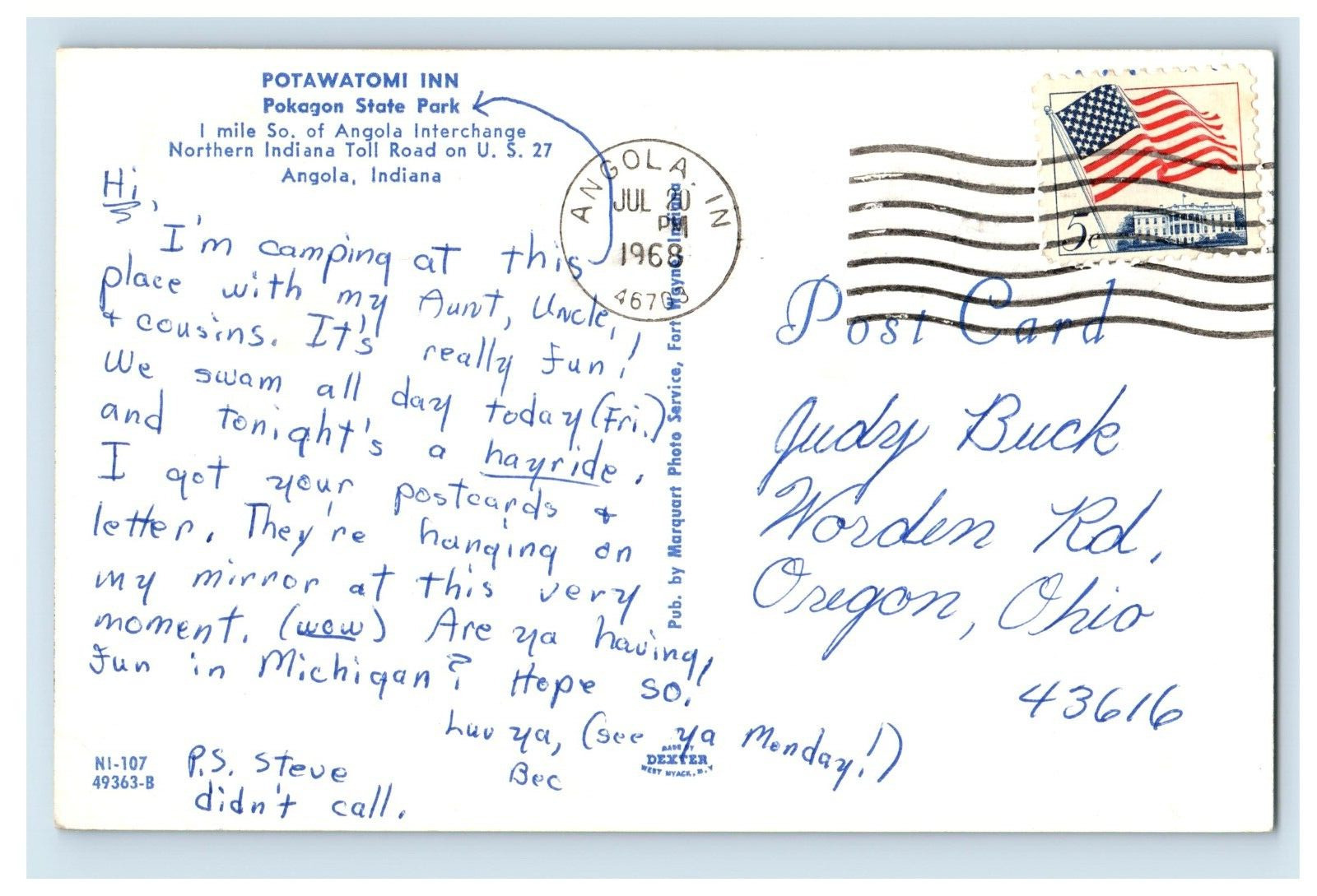 Vintage Potawatomi Inn Pokagon State Park. Postcard F144E | Other ...