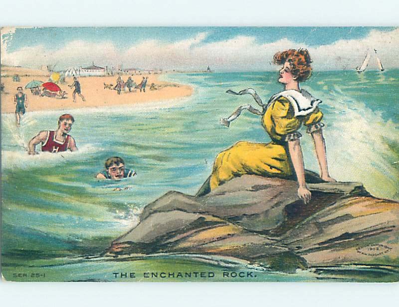 Bent Pre-Linen Risque Pretty Bathing Suit Girl Sitting on Enchanted ...