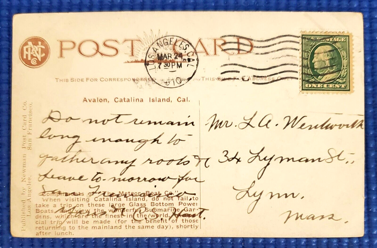 Glass Bottom Power Boat EMPRESS Beach Landing Catalina Island CA 1910 ...