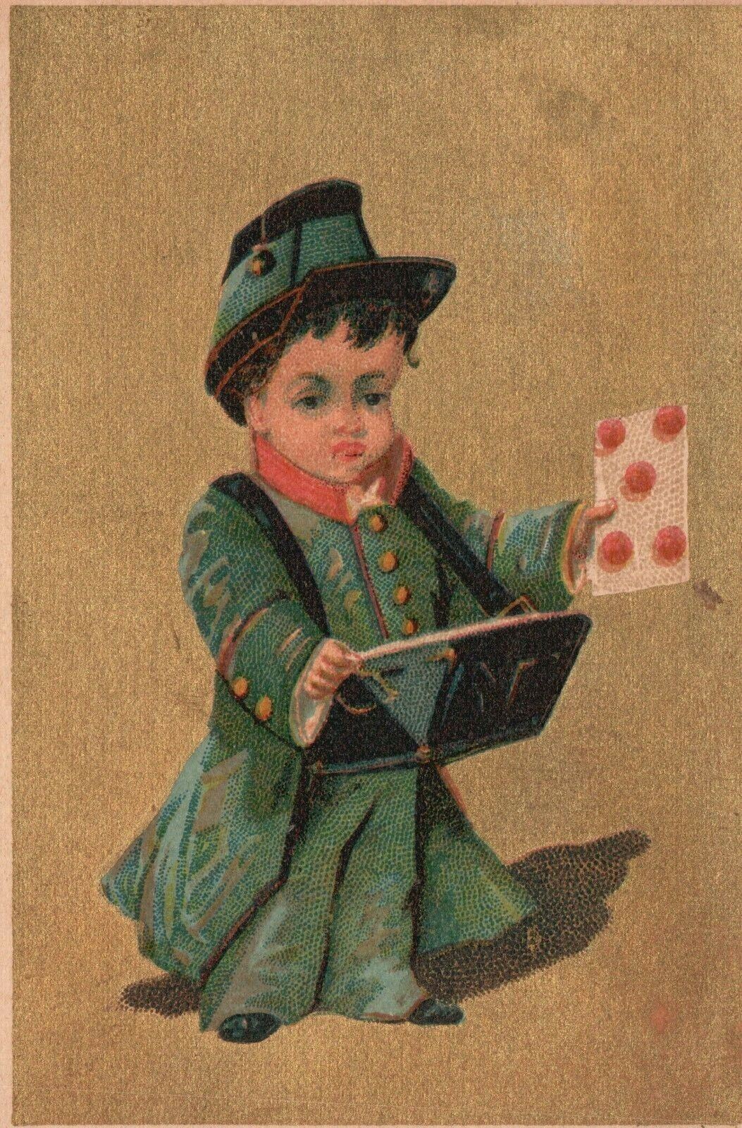 1880s-90s Young Boy in Blue Postman Suit Holding Letter Trade Card ...