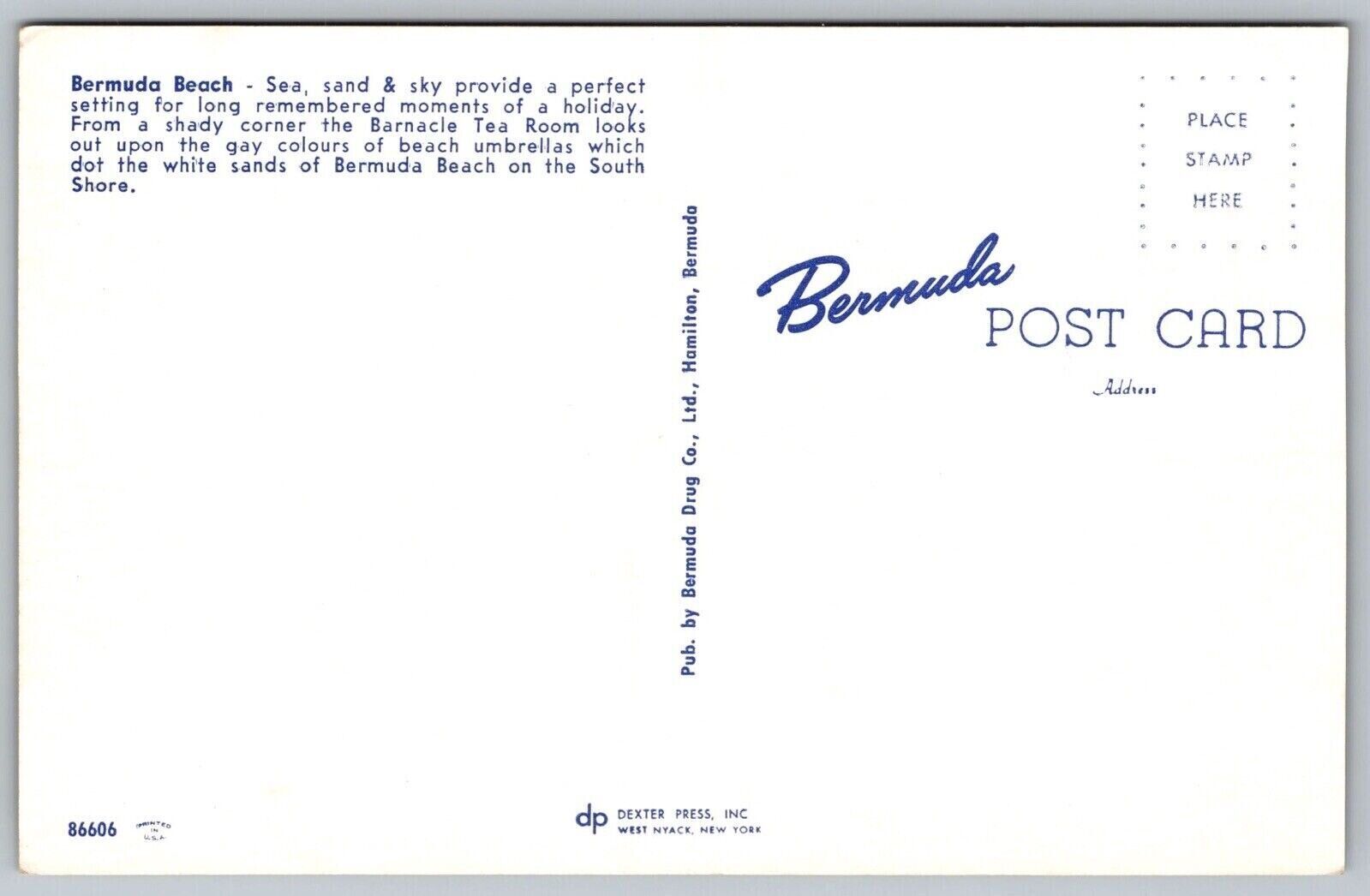 Postcard Bermuda Beach Sea Sand Sky Holiday Barnacle Tea Room S Shore ...