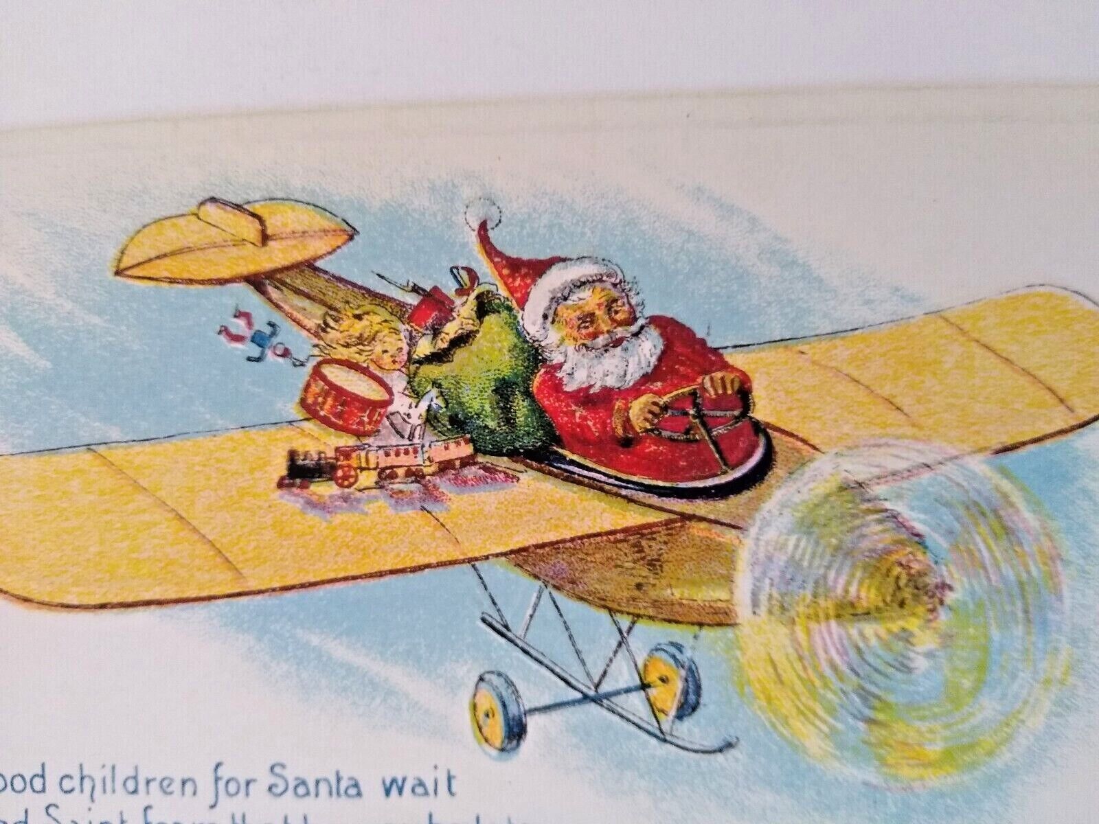 Santa Claus Pilot Aircraft Fantasy Airplane Christmas Postcard Toy On ...