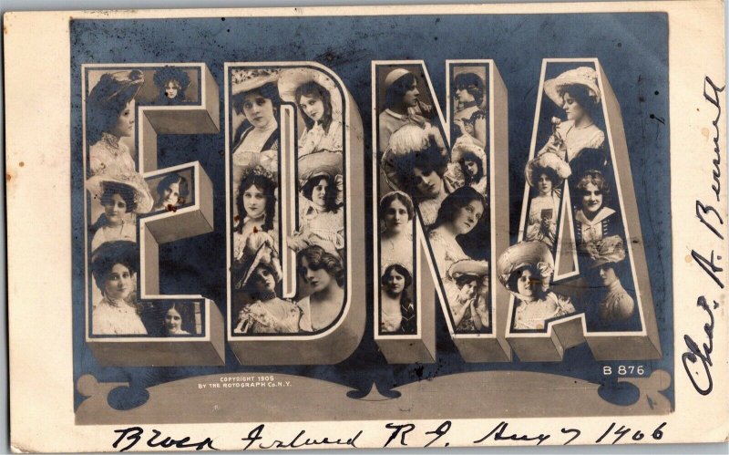 Edna, Name with Pretty Girls in the Big Letters Vintage Postcard V20 ...