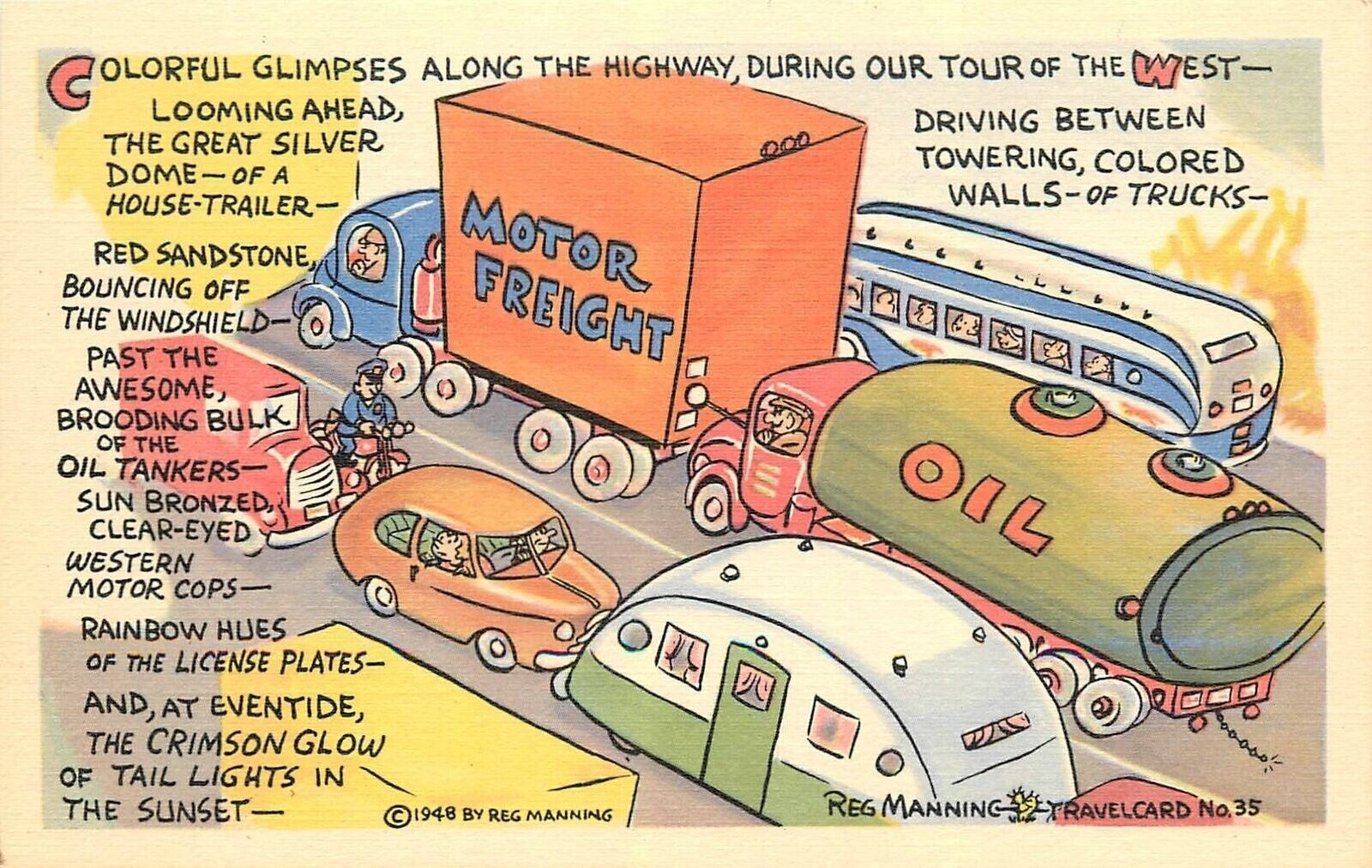 Reg Manning Travel Trailer road Trio comic humor 1940s Postcard 24-7961 ...