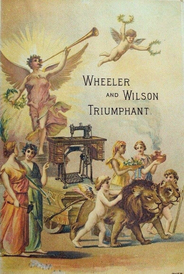 1870's-80's Wheeler & Wilson Triumphant Angels Trumpet Lions Roman ...