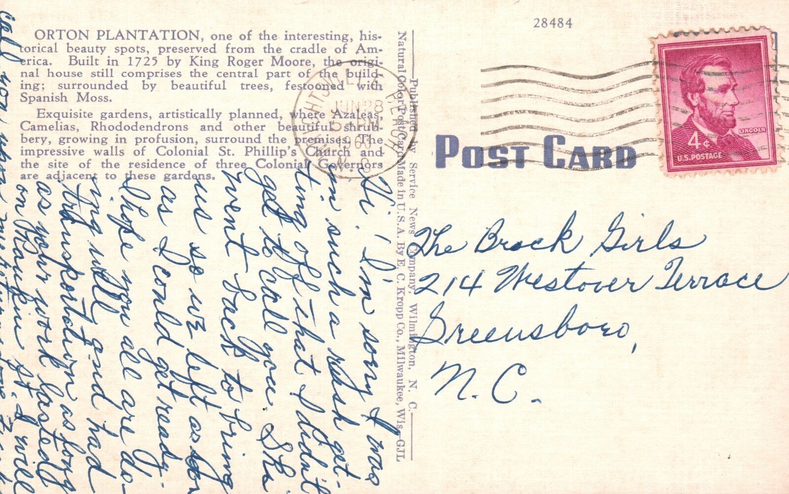 Vintage Postcard 1963A Well-Preserved Colonial Mansion Wilmington North ...