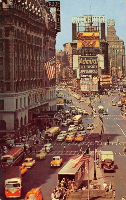 New York City TIMES SQUARE Street Scene Chevrolet TV Signs '50s Vintage ...