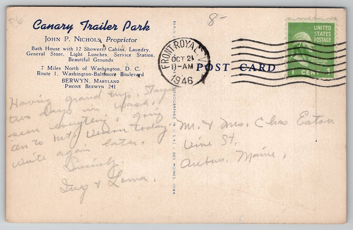 Berwyn MD Canary Trailer Park and Cabins North of Washington DC ...