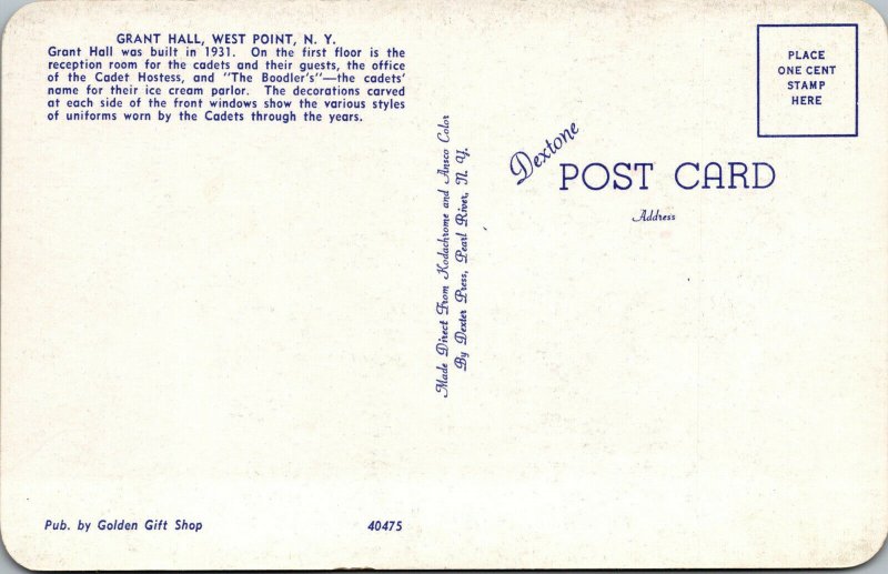 Vtg 1950s Grant Hall West Point New York NY Postcard | United States ...