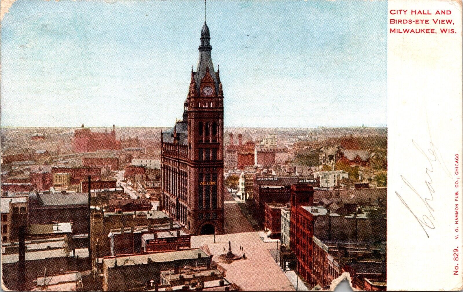 City Hall Birds Eye View Milwaukee Wisconsin Clock Tower PM Vintage ...