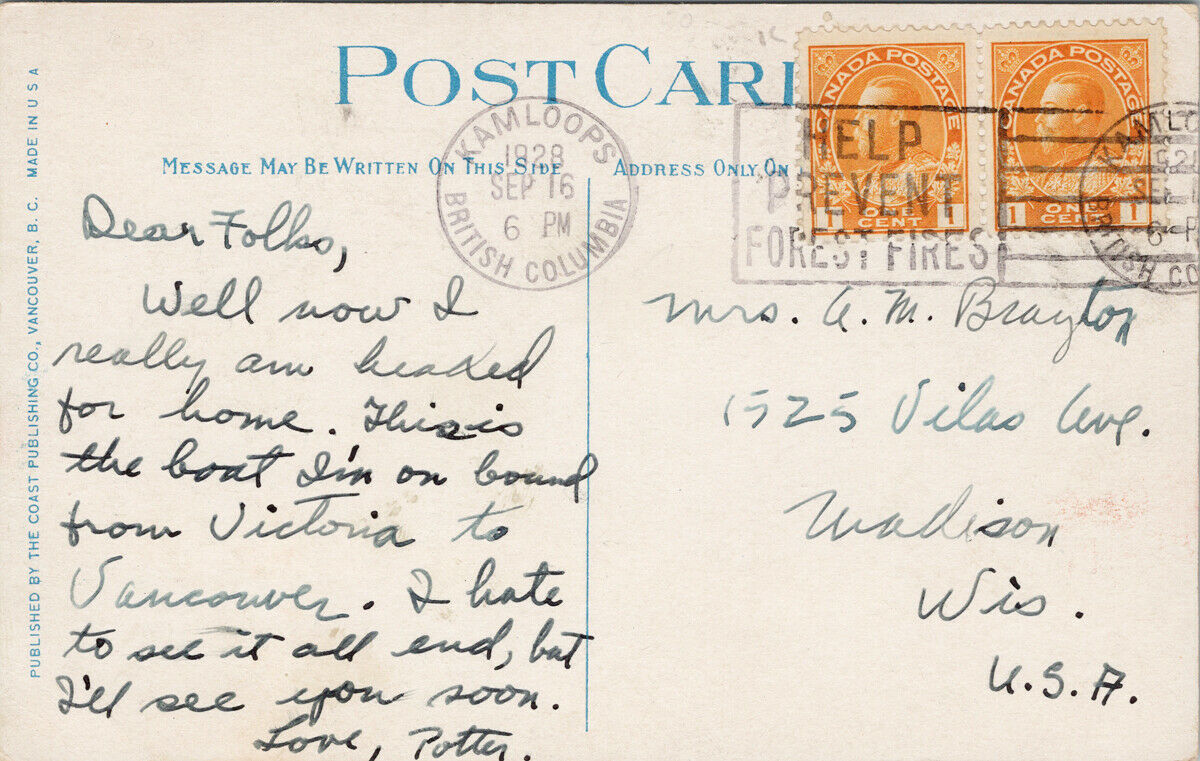 SS 'Princess Kathleen' Canadian Pacific CPR Steamship Postcard G1 ...