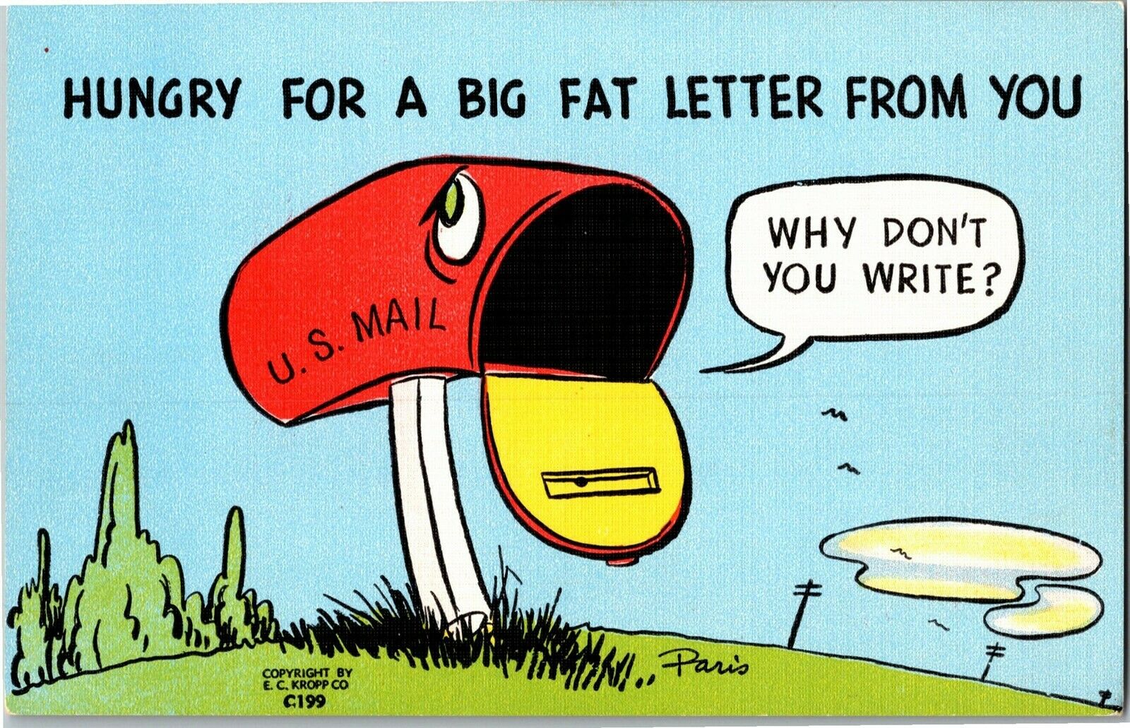 Hungry Mailbox, Hungry for a Big Fat Letter From You Vintage Postcard ...