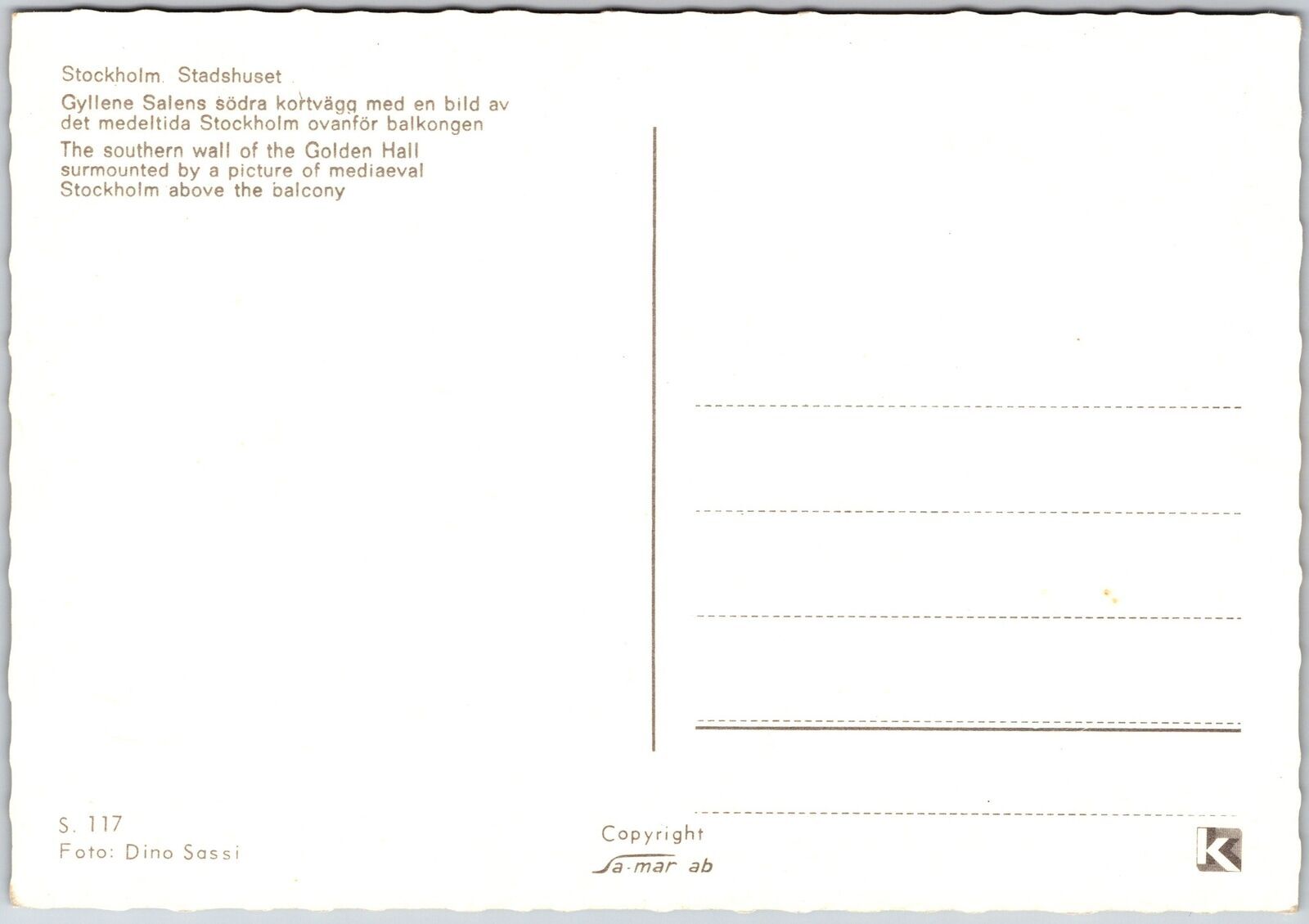 Stockholm Stadshuset Southern Wall Golden Hall Medieval Sweden Postcard ...