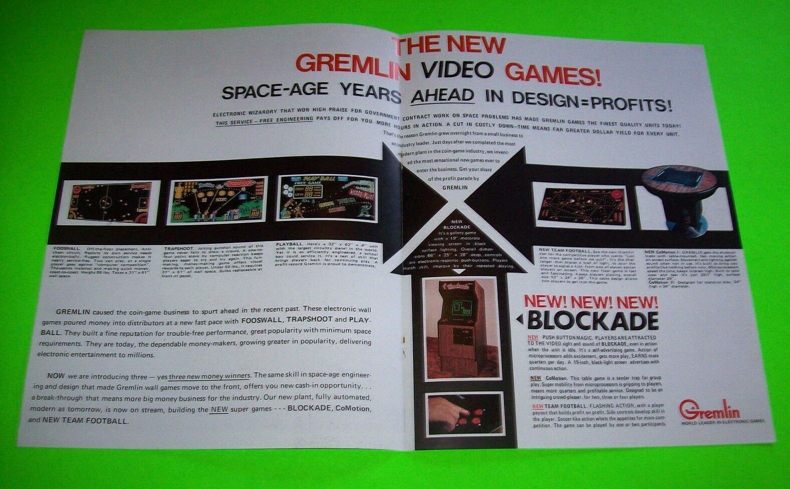 Gremlin Blockade Arcade FLYER Original Vintage Video Game Artwork Sheet ...