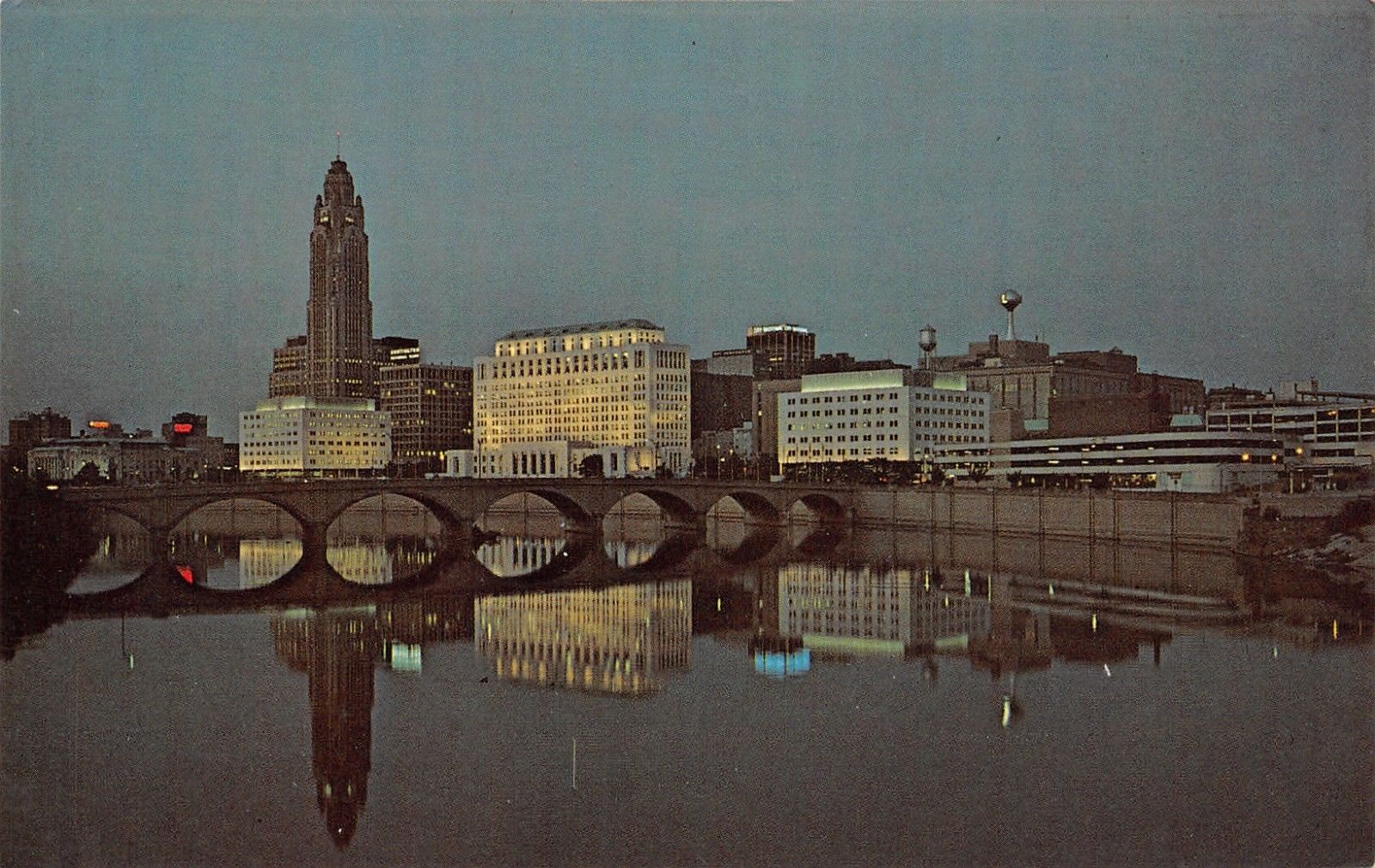 Columbus Ohio~Civic Center Night Lights Reflect Sciota River~City ...