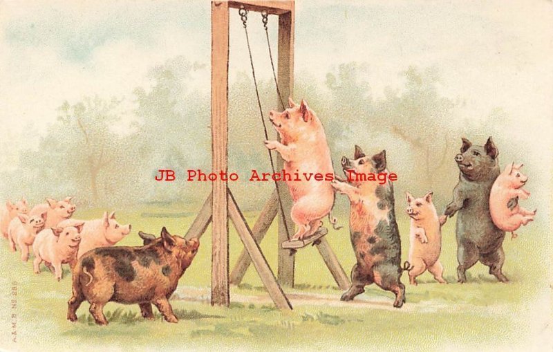 Albrecht & Meister No 286, Anthropomorphic Pigs Playing with a Swing ...