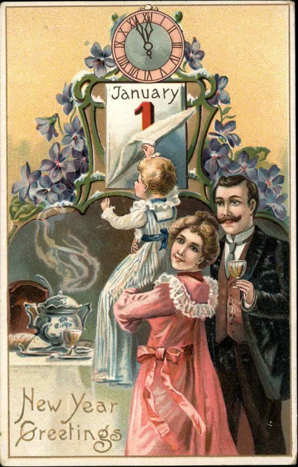 New Year's Family Child Tears Calendar Page Tuck Embossed c1900s-10s ...