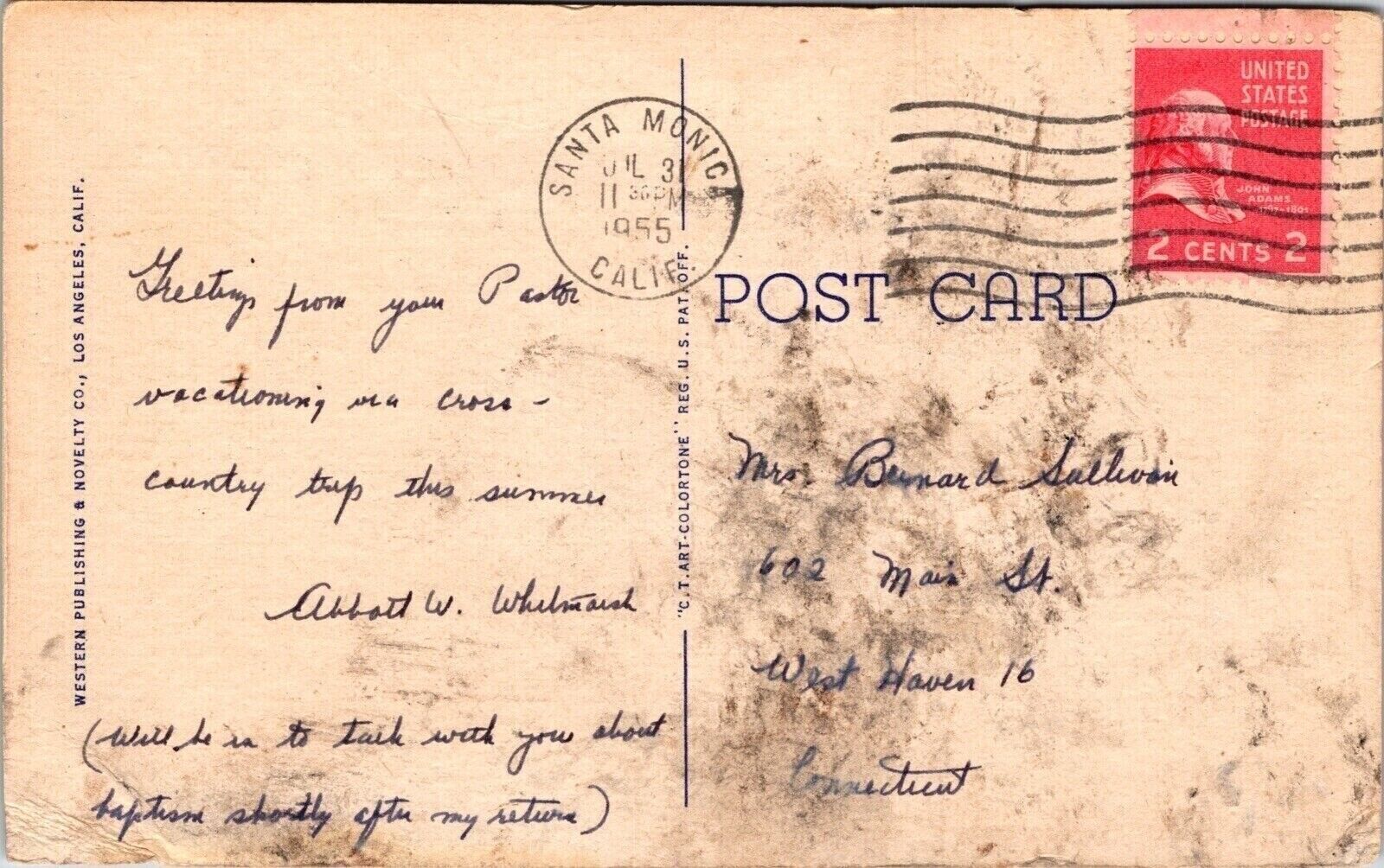 Museum Sunken Gardens Expo Park Los Angeles CA Linen Postcard PM Santa ...