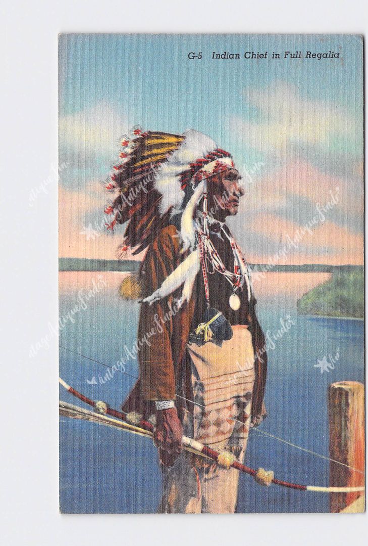 PPC Postcard Native American Indian Chief in Full Regalia BOW Arrows ...