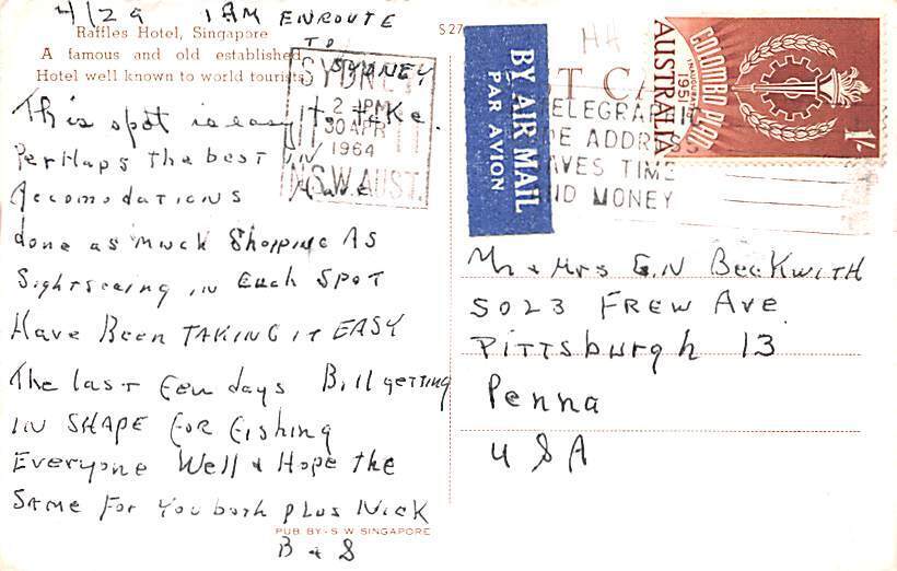 Raffles Hotel Singapore 1964 | Asia & Middle East - Singapore, Postcard ...