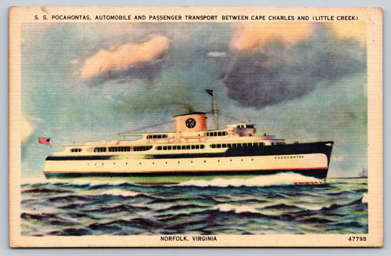 SS Pocahontas Passenger Automobile Ship Virginia Linen Postcard ...