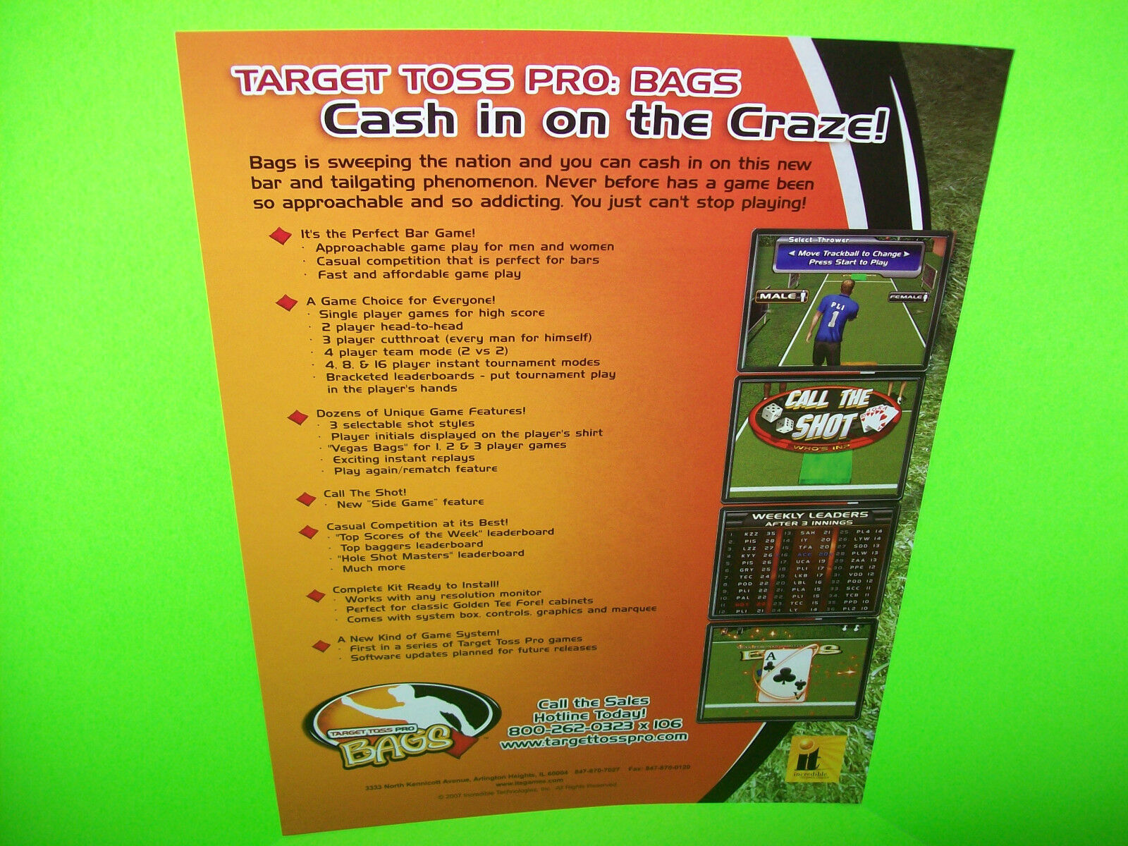 Target Toss Pro Bags Arcade FLYER Incredible Technologies 2007 Original ...