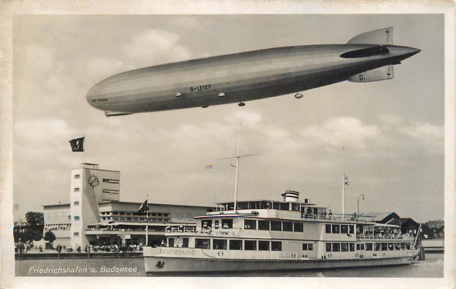 Graf Zeppelin in flight over Friedrichshafen a. Bodensee Deutschland ...