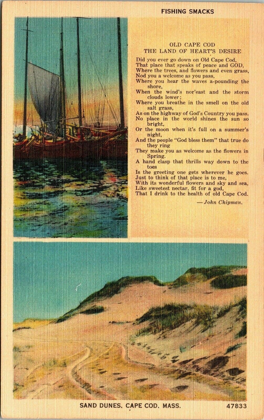 Fishing Smacks Old Cape Cod Sand Dunes Mass PM Divided Back 1940s ...