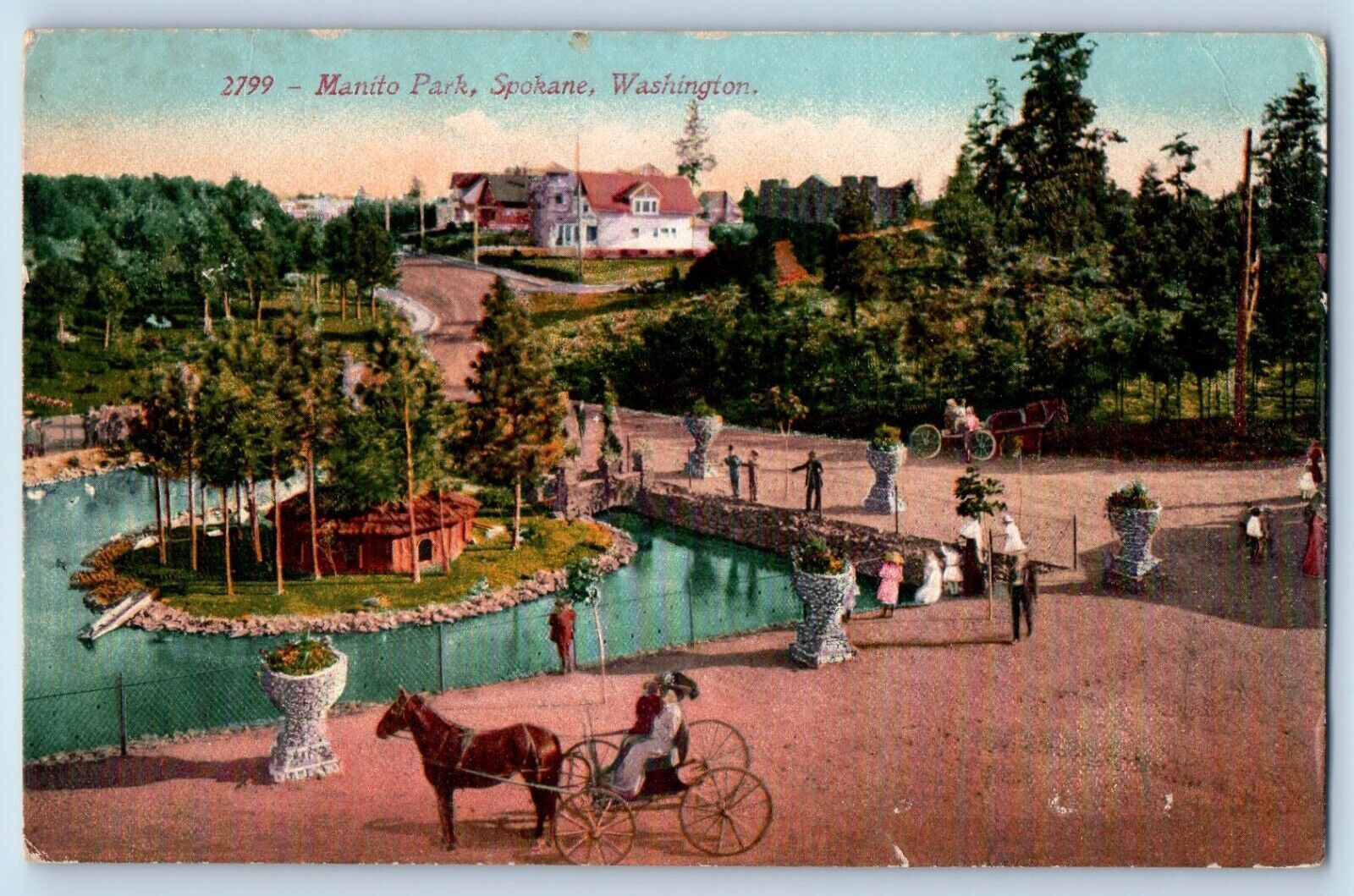 Spokane Washington Postcard Manito Park Exterior Pond View 1910 Vintage ...